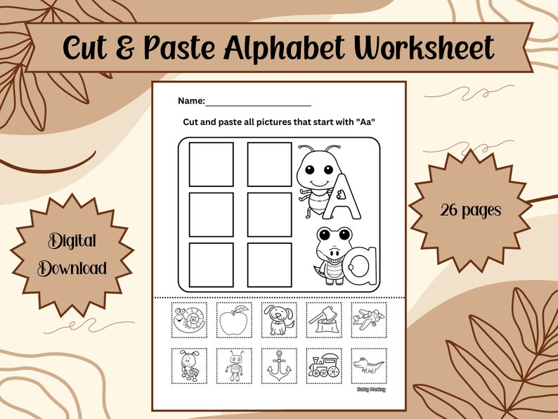 Cut and Paste Alphabet Letter Worksheet for Preschool and Kindergarten ...