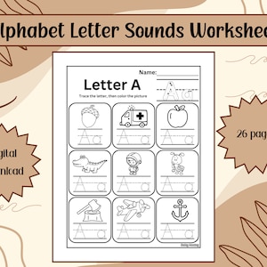 Hoja de trabajo de letras del alfabeto con sonidos iniciales para ...