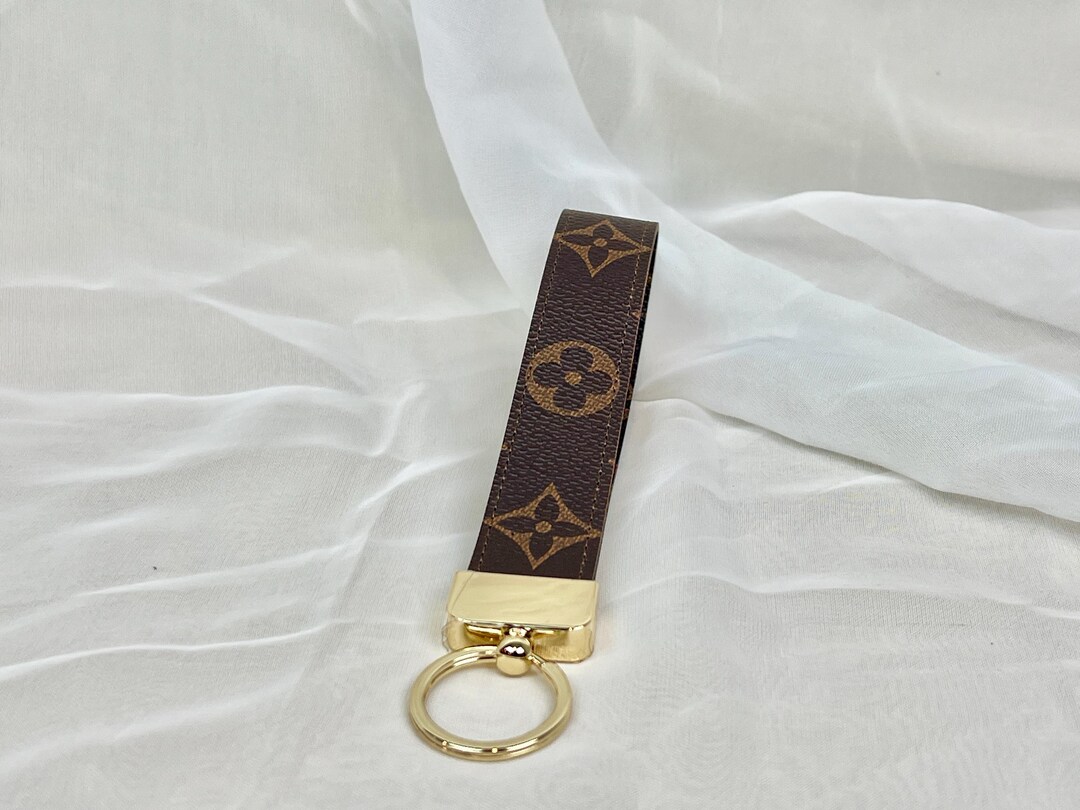 Brown Monogram Wristlet Luxury Leather Keychain, Luxury Gift, Mens Gift ...