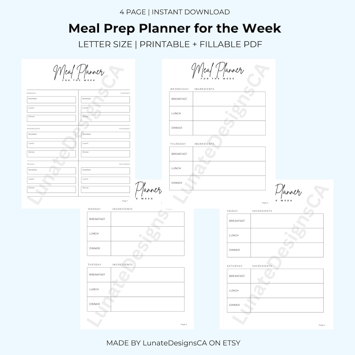 Meal Prep Planner Template, Weekly Meal Prep Planner With Room for ...
