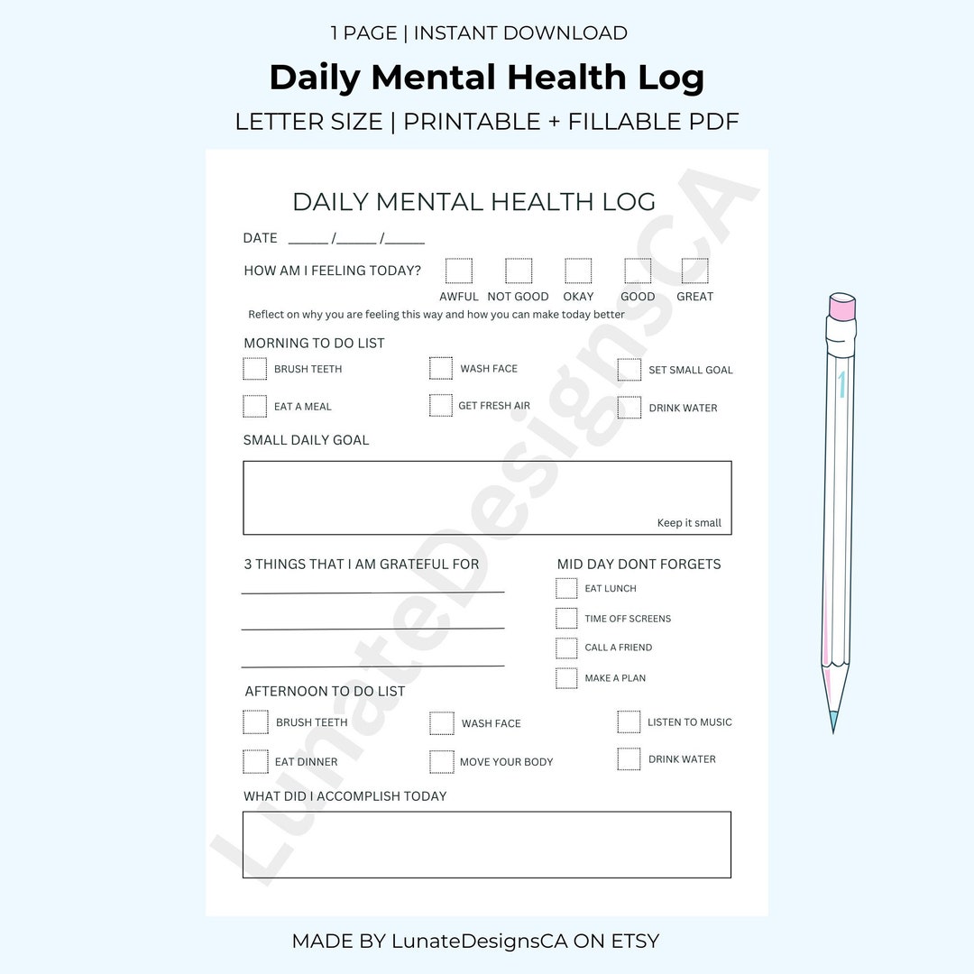 Mental Health Log, Daily Mental Health Tracker, Easy and Simple Layout ...