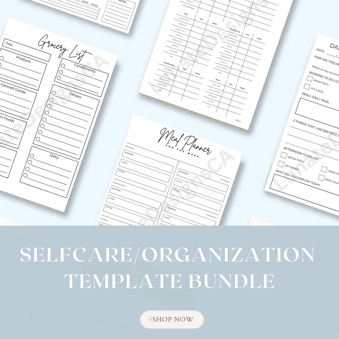 Selfcare/organization Bundle: Budgeting Templates, Grocery/meal Prep ...