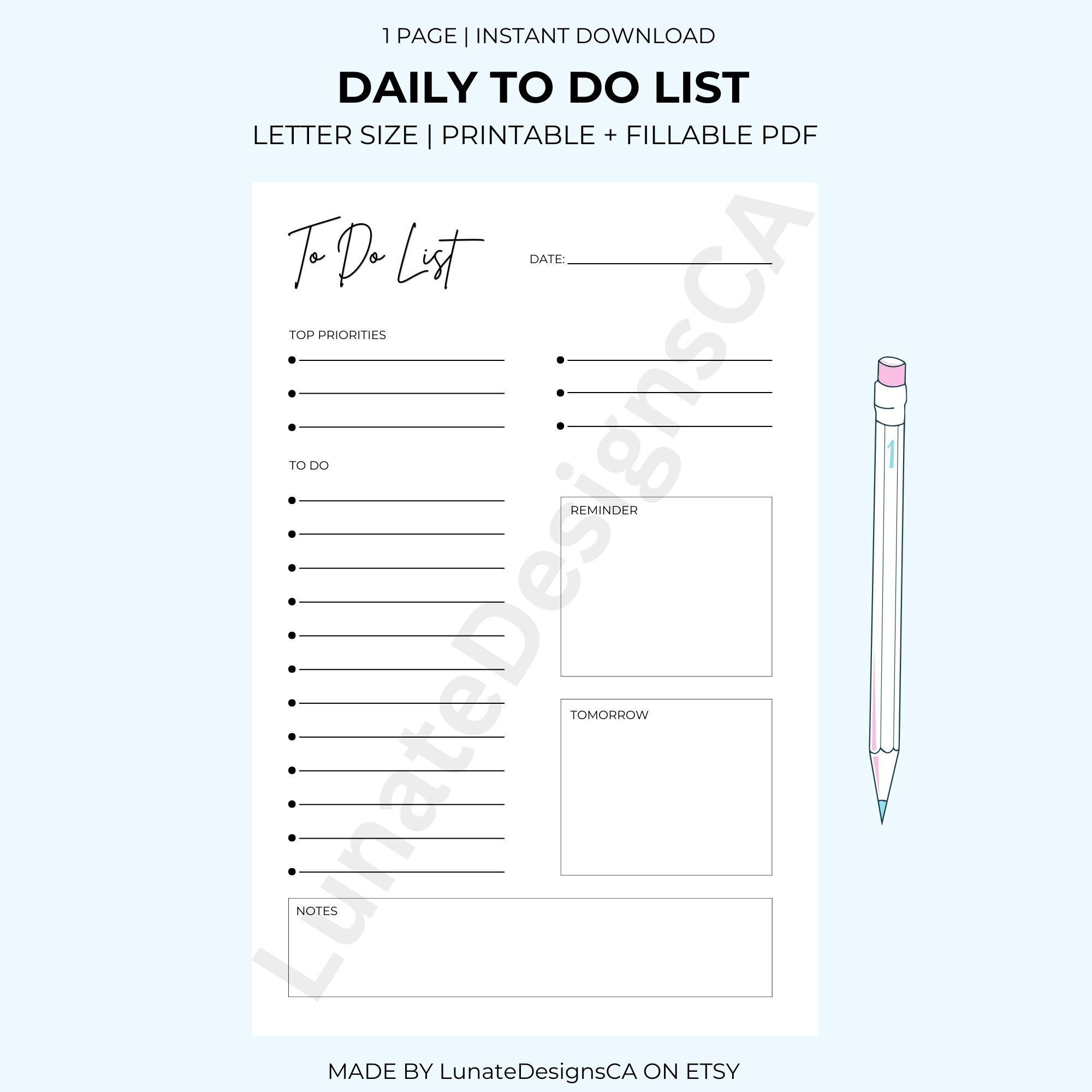 Personal Daily to Do List, Student Daily to Do List, Work From Home ...