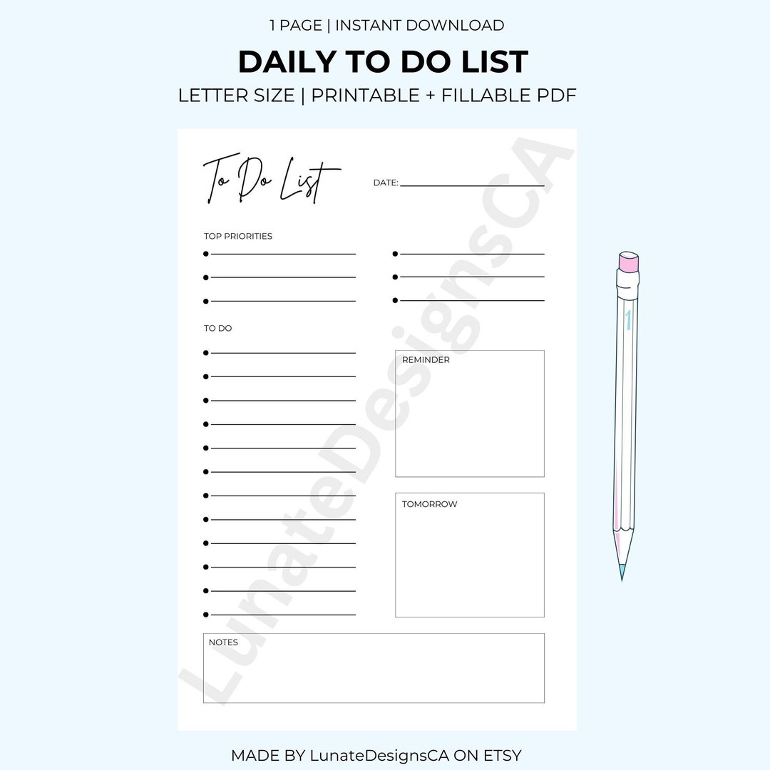 Personal Daily to Do List Student Daily to Do List Work From - Etsy