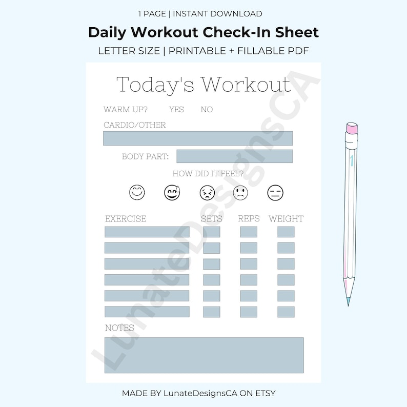 Daily Workout Check-in Sheet, Workout Template, Daily Workout Planner ...