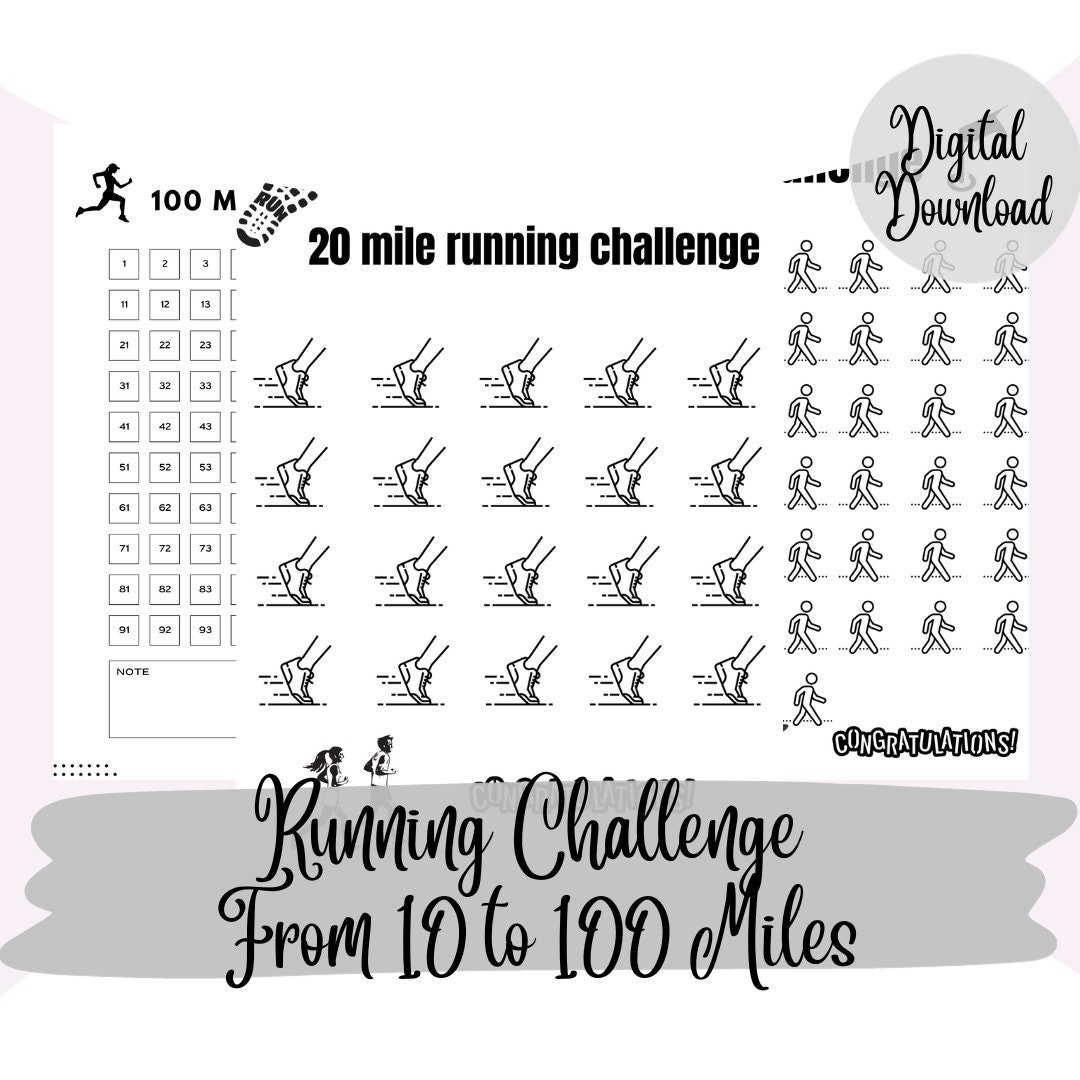 Printable Running Challenge | 100 Mile Tracker |mileage Log Sheet ...