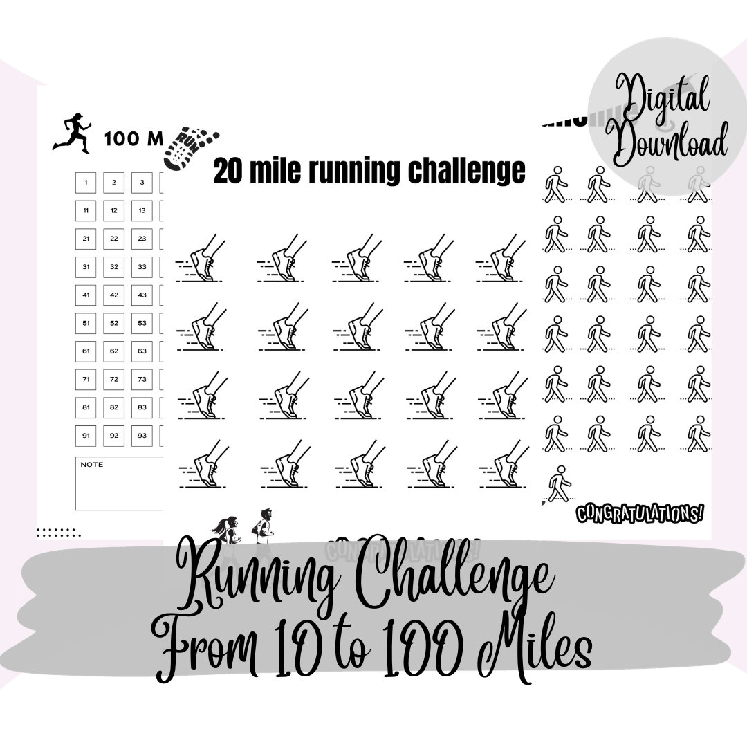 Printable Running Challenge | 100 Mile Tracker |mileage Log Sheet ...
