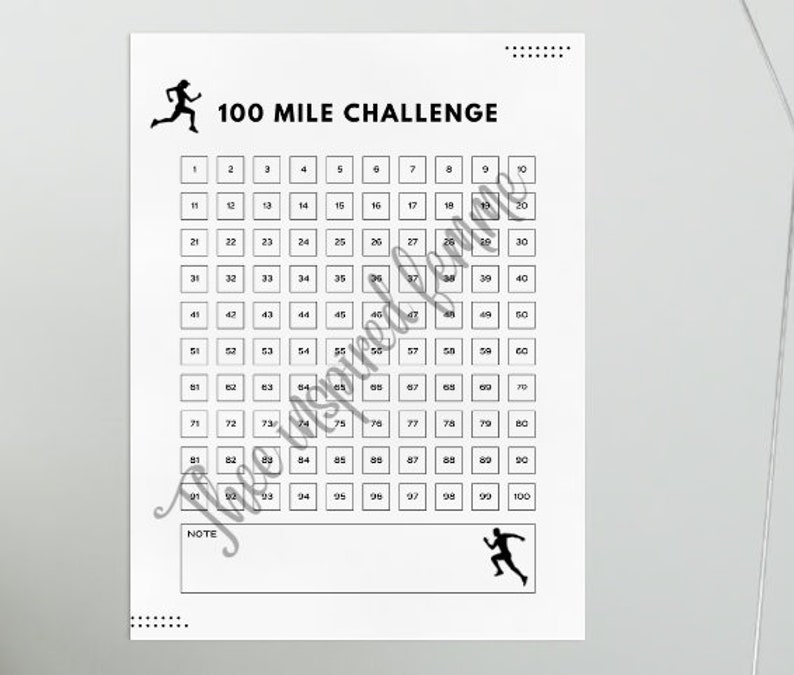 Printable Running Challenge | 100 Mile Tracker |mileage Log Sheet ...