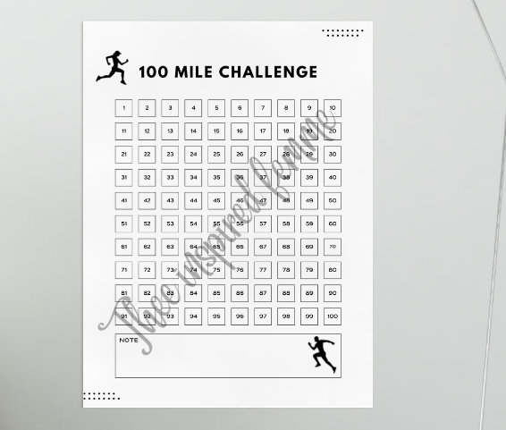 Printable Running Challenge | 100 Mile Tracker |mileage Log Sheet ...