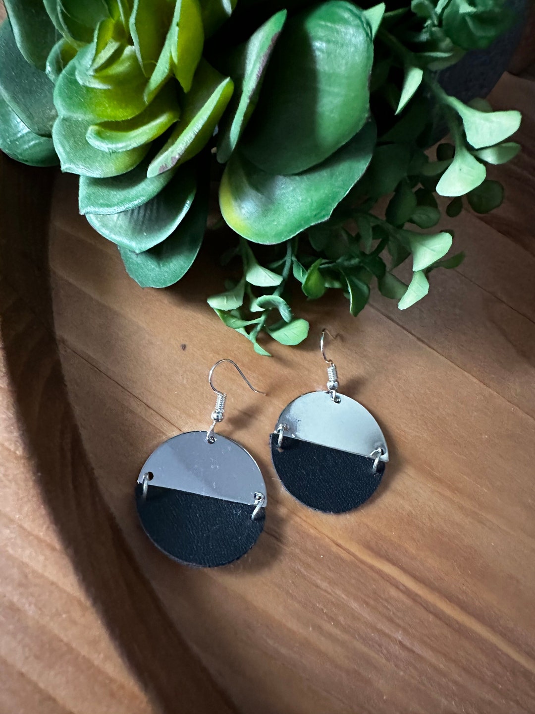 Black and Silver Half Circle Earrings (small) - Etsy