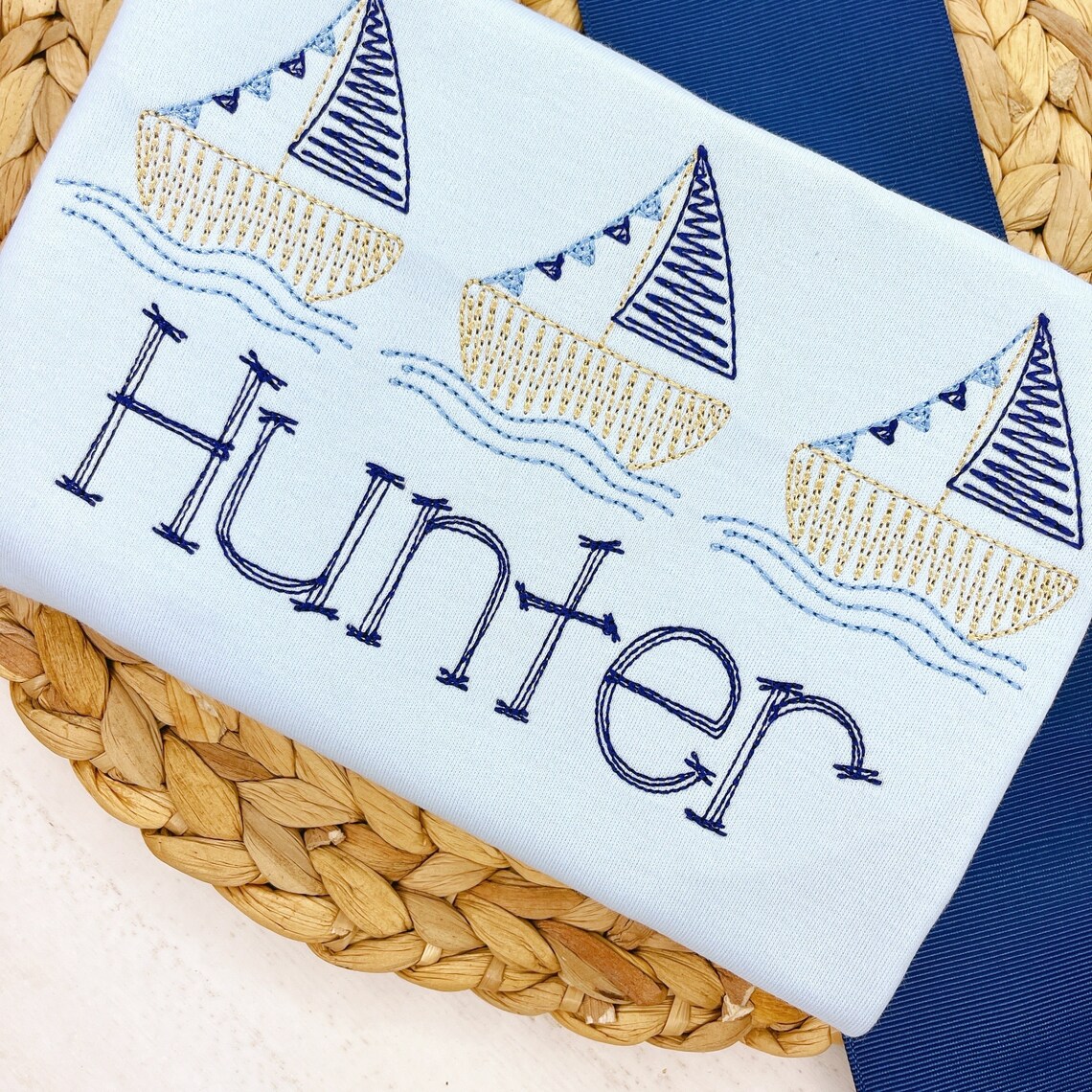 Embroidered Boat Trio Shirt: Personalized Summer Outfit - Etsy