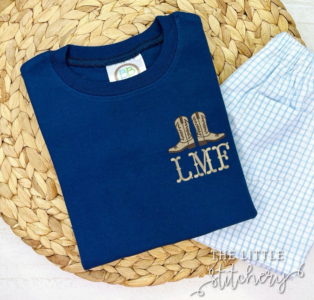 Cowboy Boot Monogram Embroidered Shirt Boys Farm Mini Outfit Custom ...