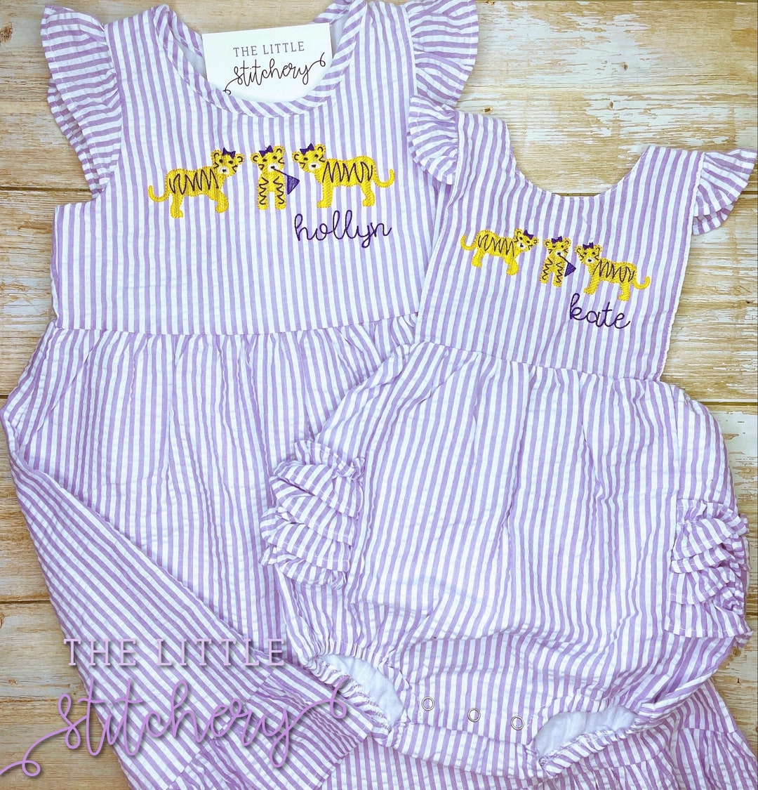 Tiger Trio Sunsuit or Dress: Girls Seersucker Football Outfit - Etsy