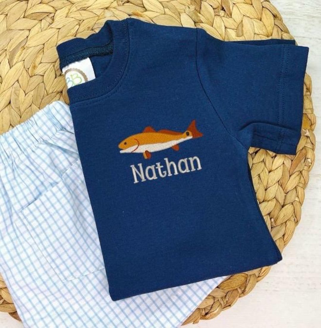 Redfish Fishing Mini Embroidered Shirt | Boys Fish Monogram Outfit ...