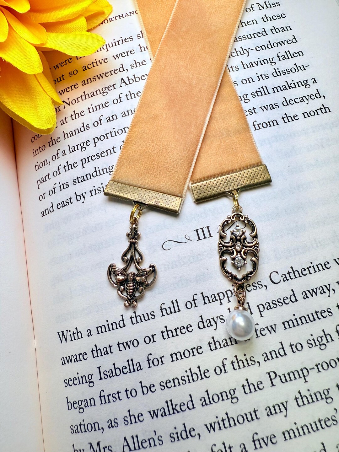 Regency Inspired Bookmark | Gold Velvet Ribbon Bookmark | Jane Austen ...