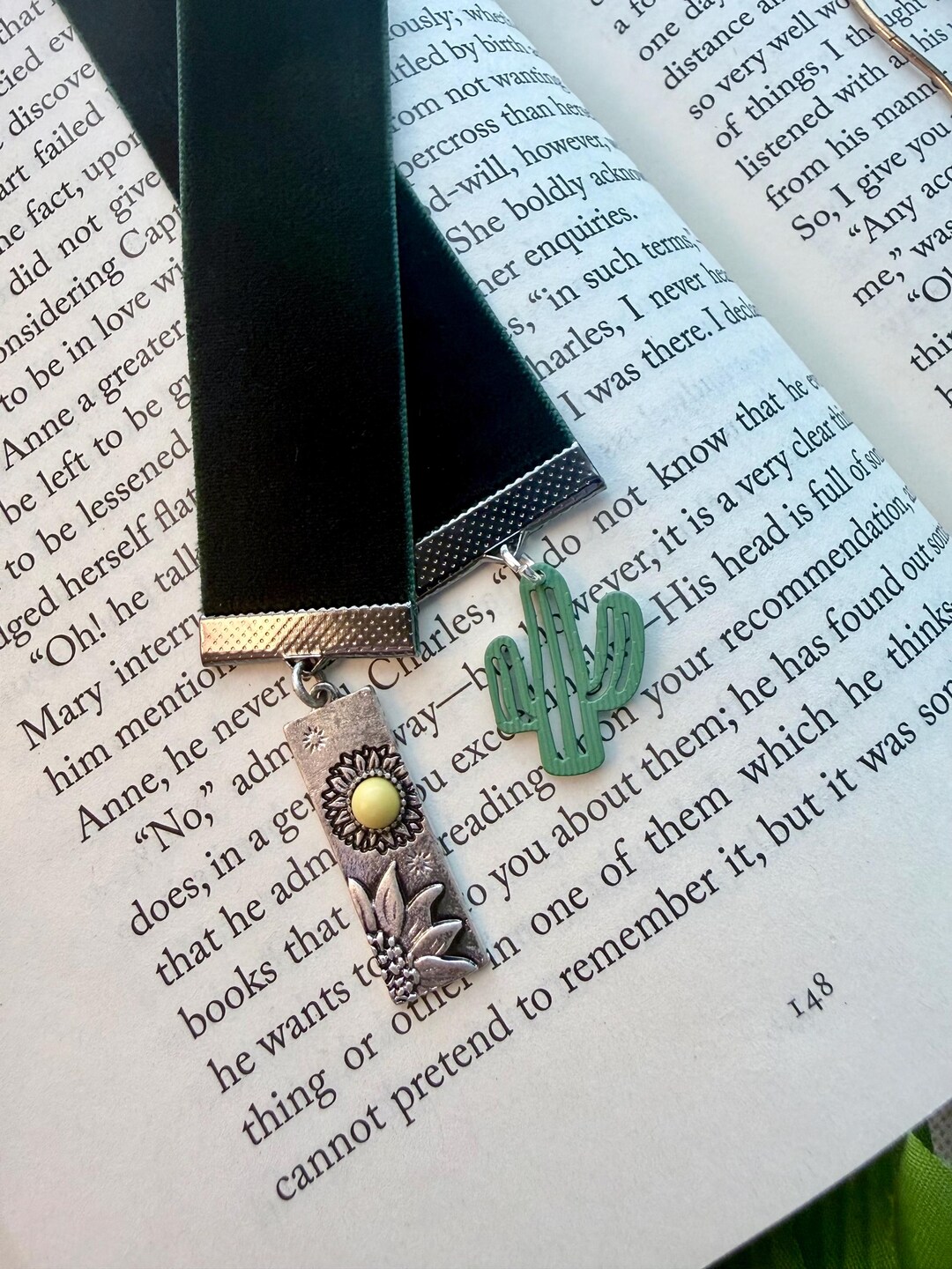 Green Velvet Ribbon Bookmark | Sunflower Bookmark | Cactus Bookmark ...