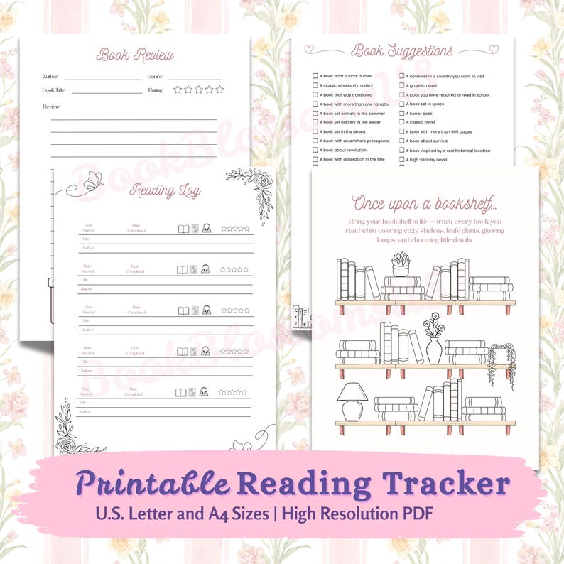 Whimsical Printable Reading Log Bundle • Book Tracker, Reviews (US ...
