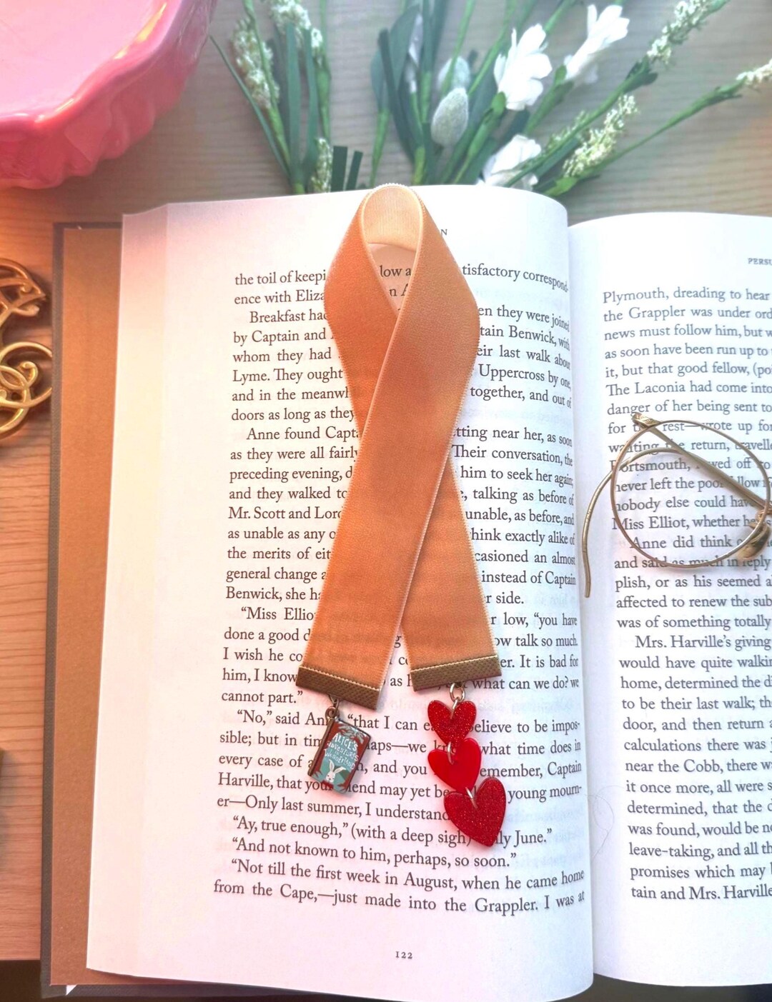 Alice in Wonderland Bookmark | Literary Gift | Gold Velvet Ribbon ...