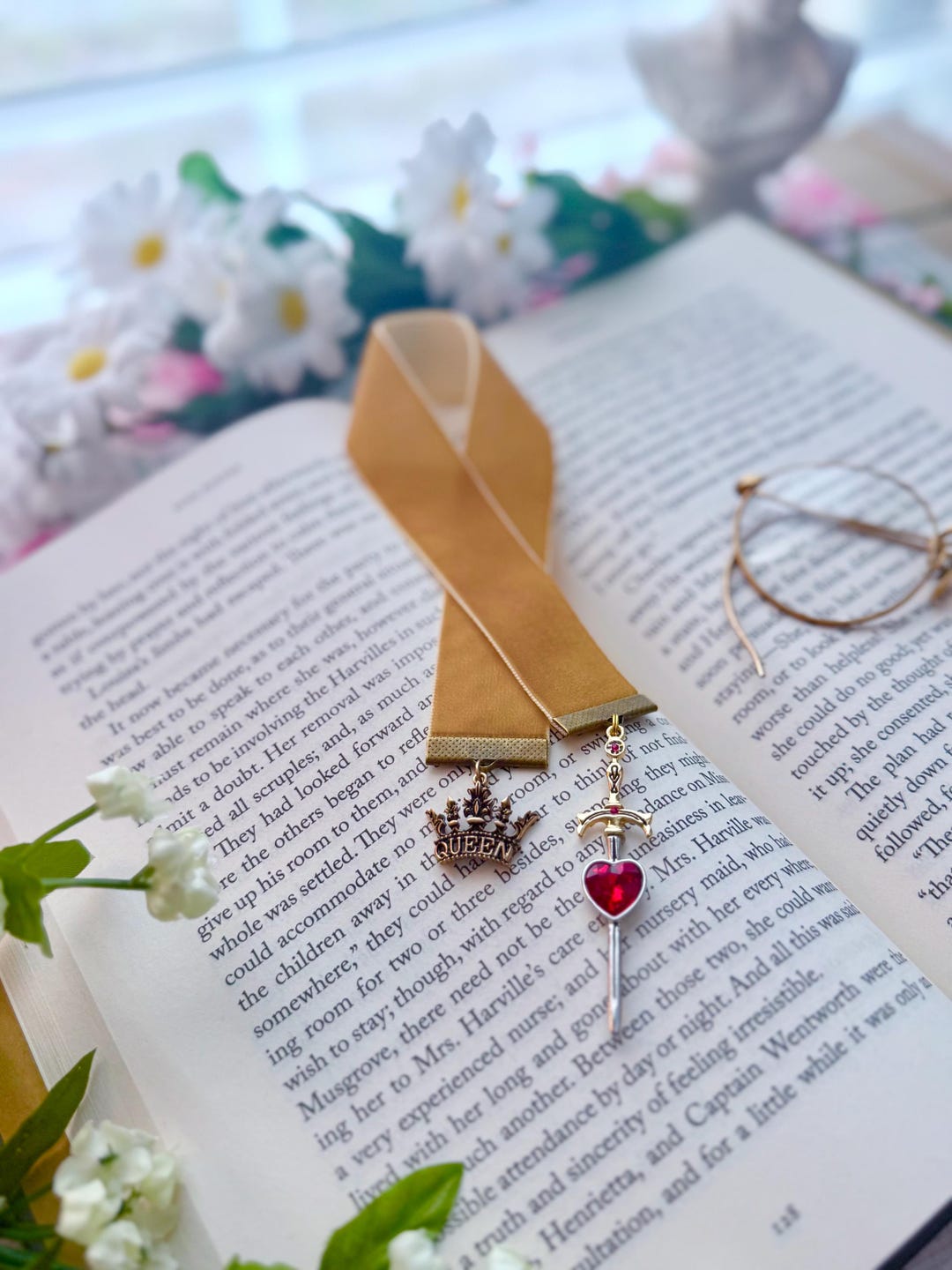 Crown & Sword Bookmark | Gold Velvet Ribbon Bookmark | Romance Lover ...