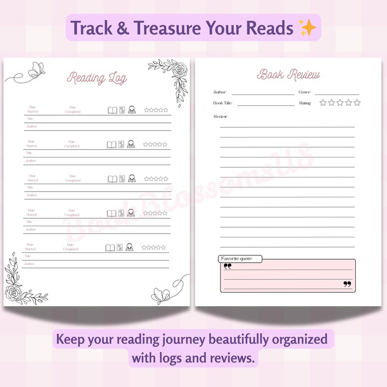 Whimsical Printable Reading Log Bundle • Book Tracker, Reviews (US ...