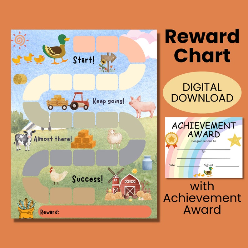 Farm Animal Reward Chart for Kids With Printable Achievement Award and ...