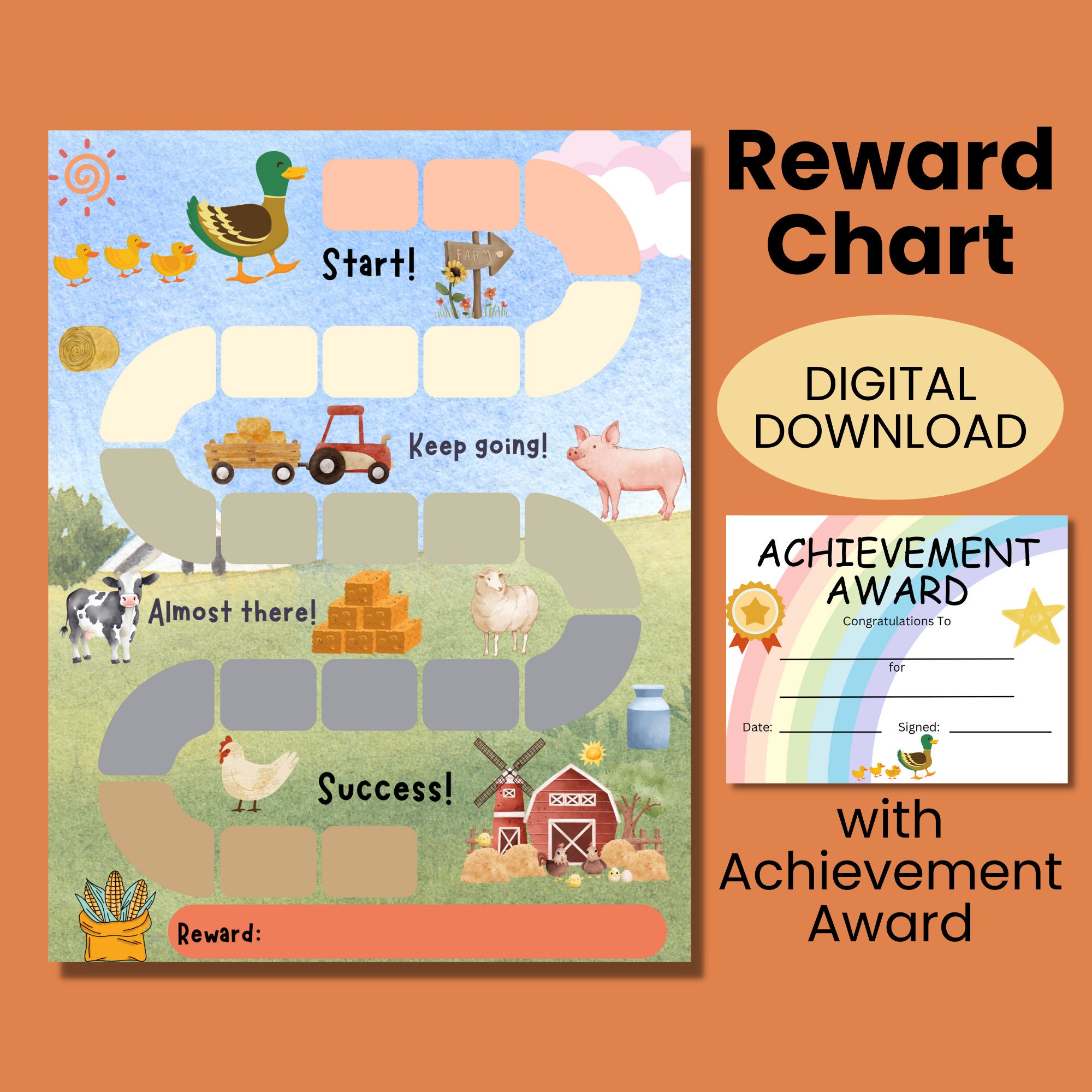 Farm Animal Reward Chart for Kids With Printable Achievement Award and ...