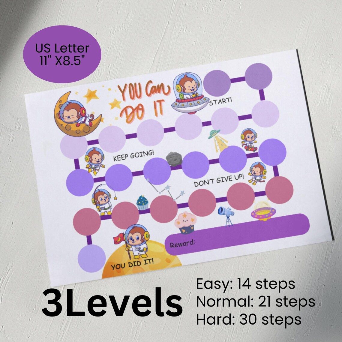 Monkey Astronaut Reward Chart for Kids With Printable Achievement Award ...