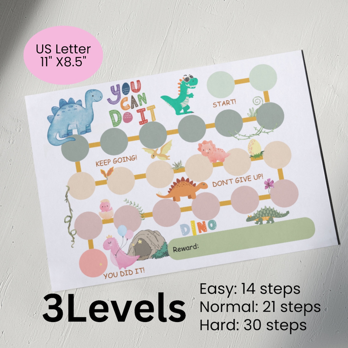 Dinosaur Reward Chart for Kids With Printable Achievement Award and ...