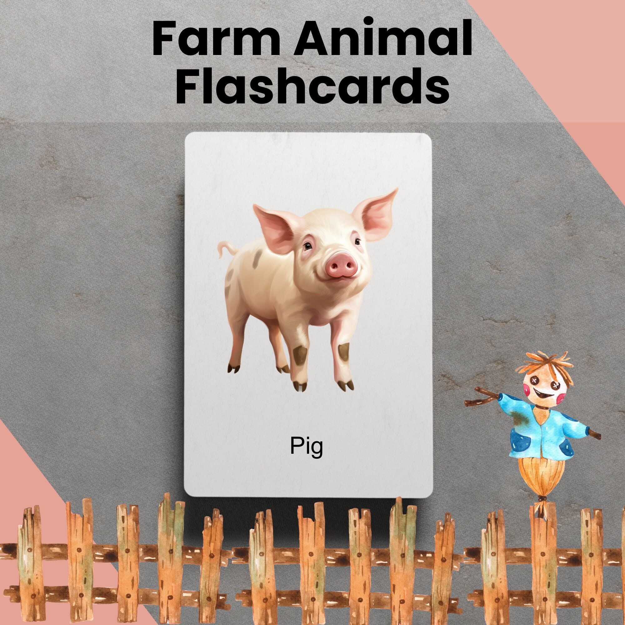 Farm Animal Digital Printable Flash Cards Learning Tool for Education ...
