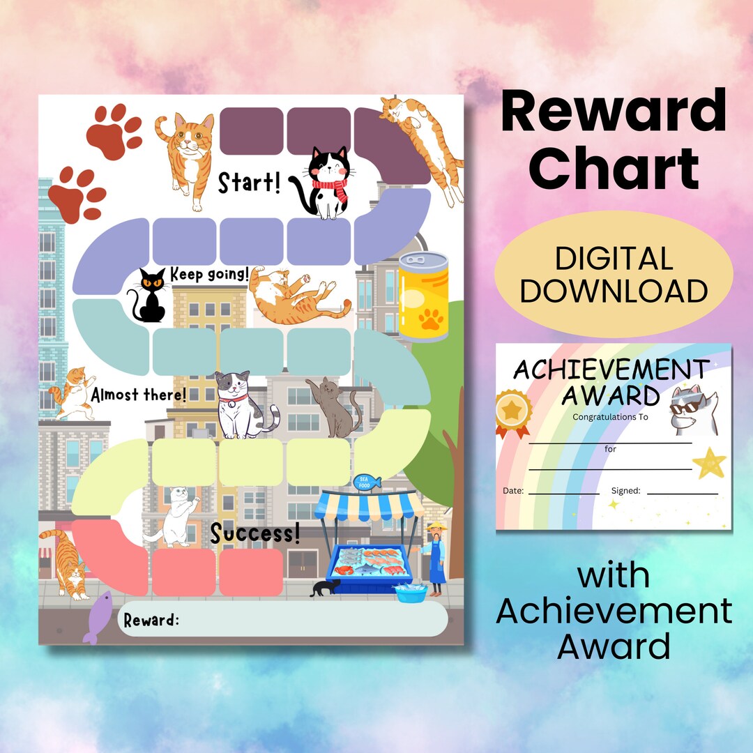 Cat Reward Chart for Kids With Printable Achievement Award and Idea ...