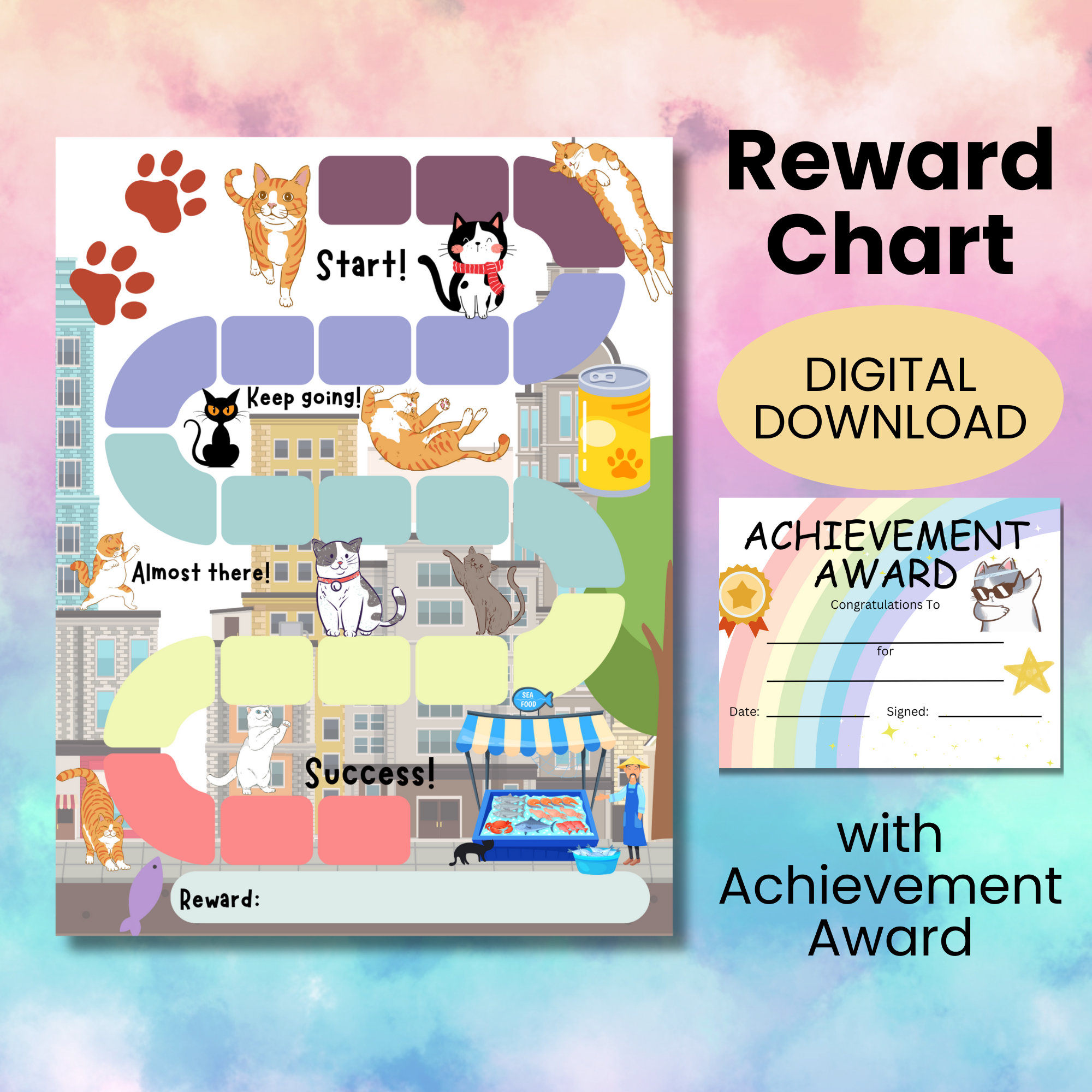 Cat Reward Chart for Kids With Printable Achievement Award and Idea ...