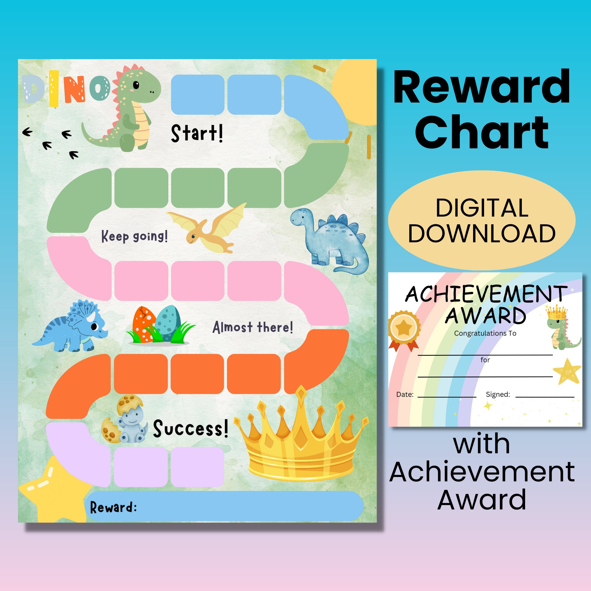 Dinosaur Reward Chart for Kids With Printable Achievement Award and ...