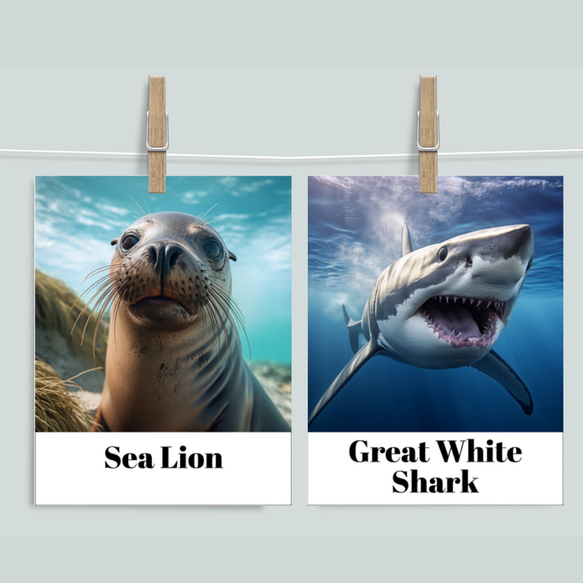 Ocean Animal Educational Printable Flashcards for Kids With Realistic ...
