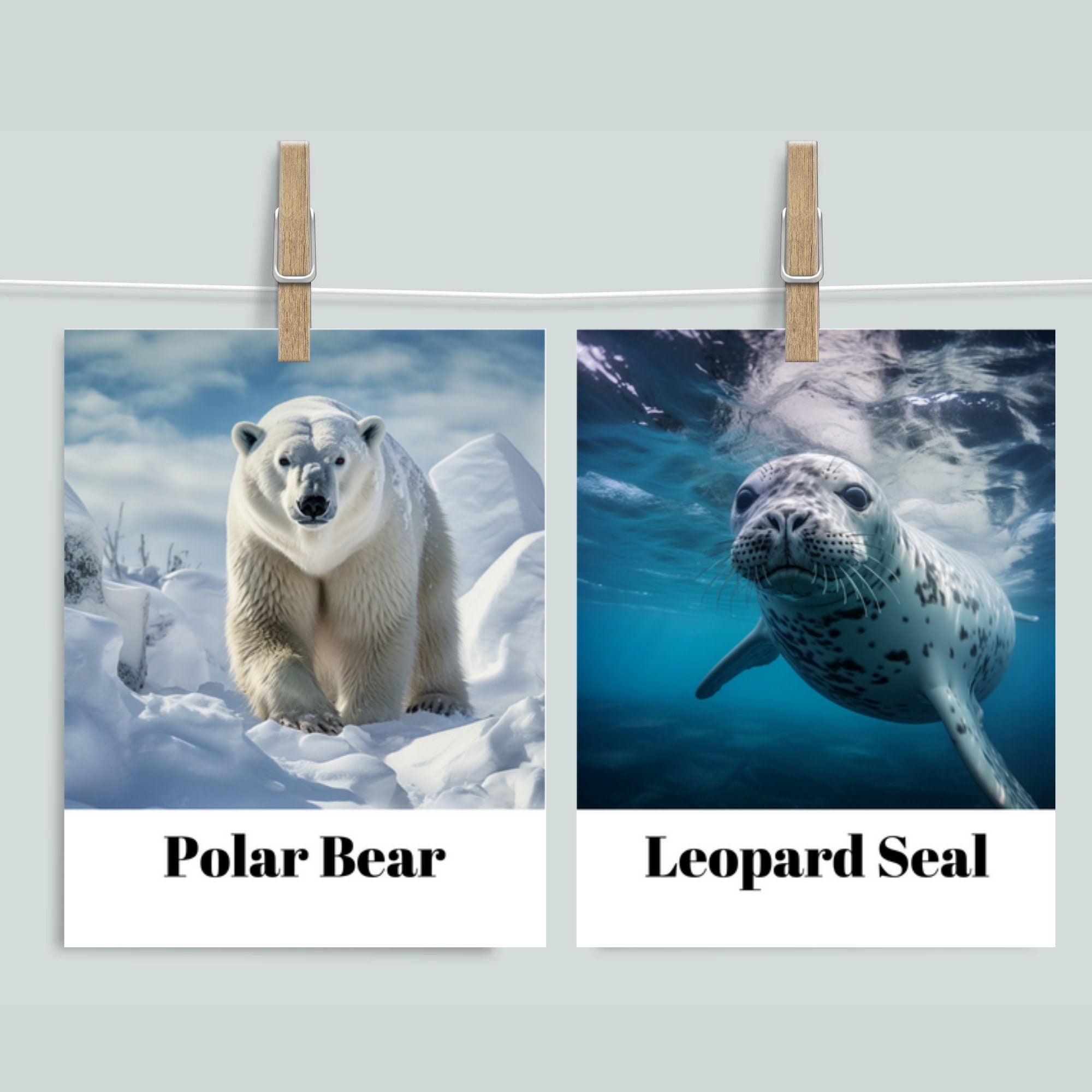 Polar Animal Kids Flashcards for Montessori Educational With Realistic ...
