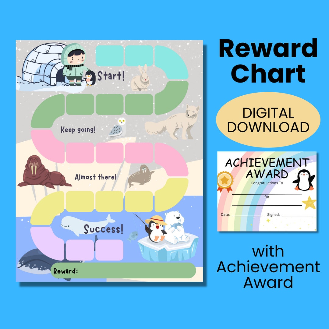 Reward Chart for Kids With Polar Animal Theme Printable Achievement ...