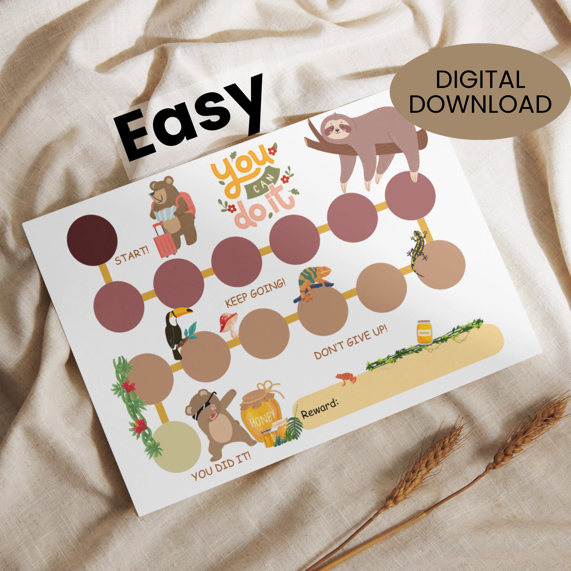 Rainforest Reward Chart for Kids With Printable Achievement Award and ...