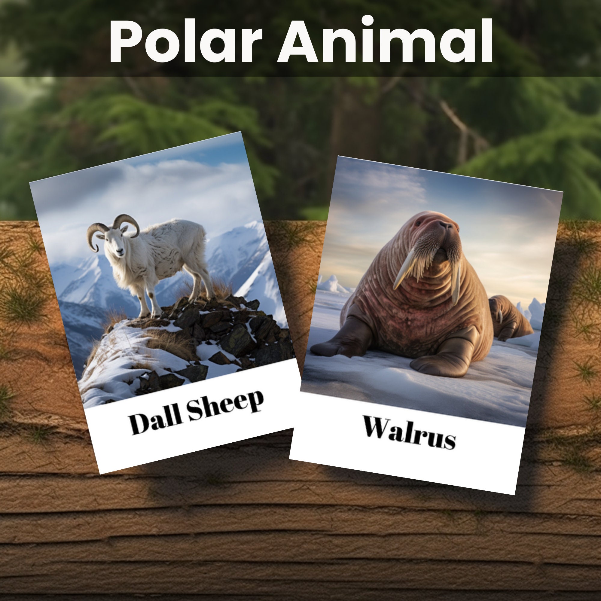 Polar Animal Kids Flashcards for Montessori Educational With Realistic ...