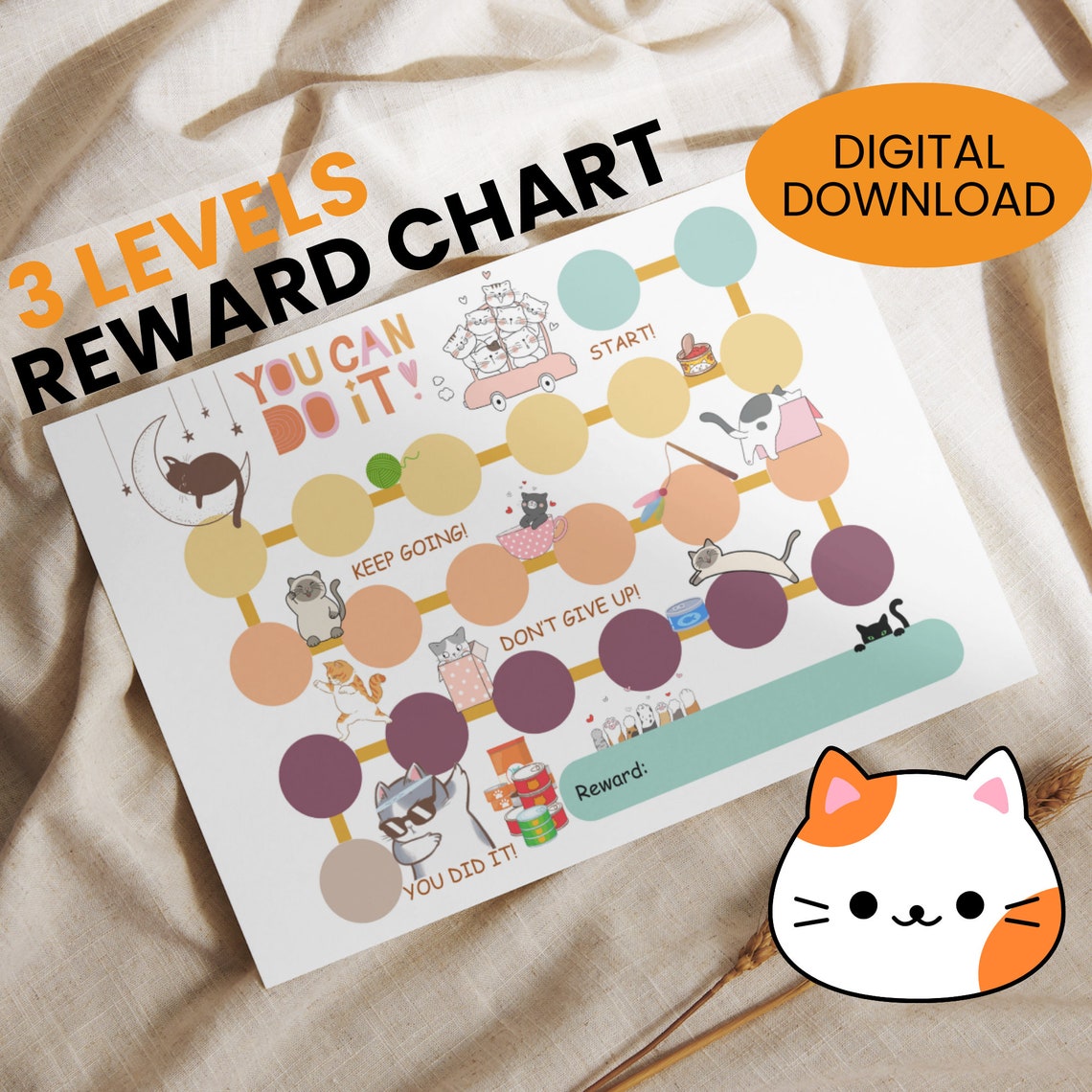 Cat Reward Chart for Kids With Printable Achievement Award and - Etsy