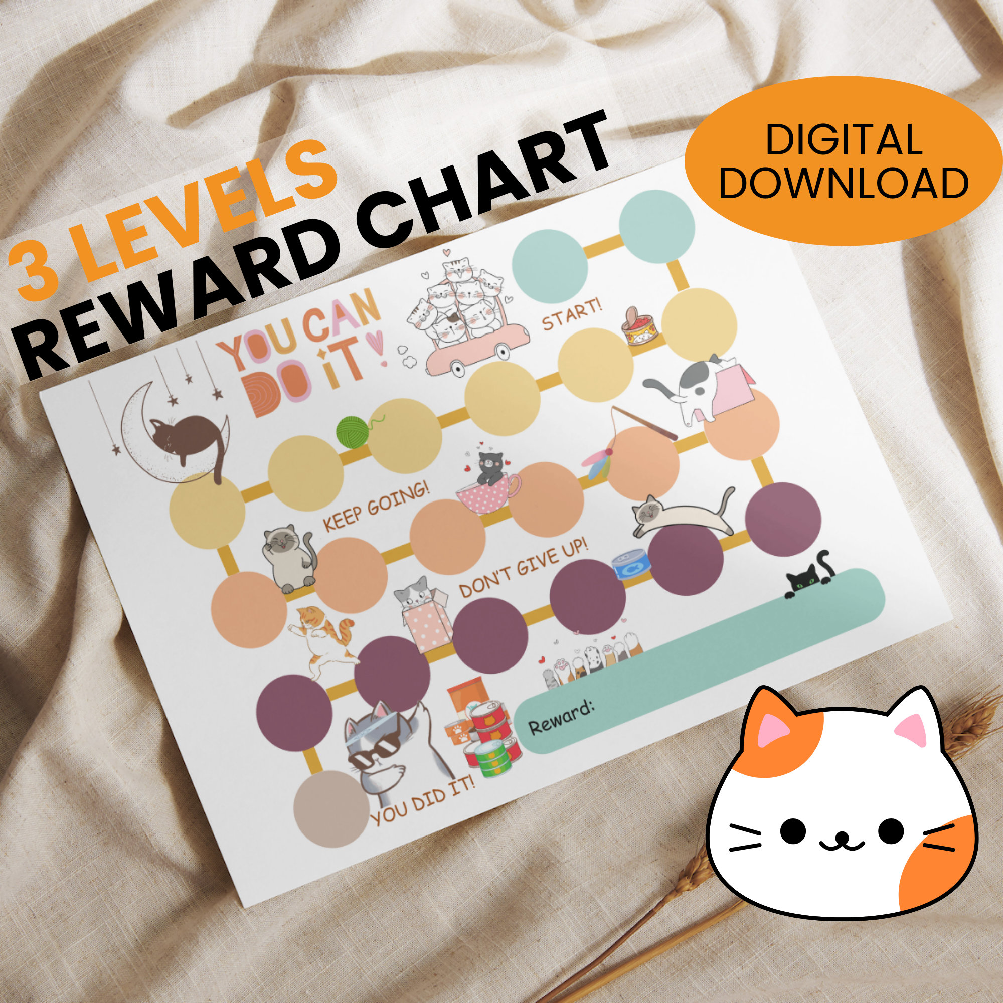 Cat Reward Chart for Kids With Printable Achievement Award and - Etsy