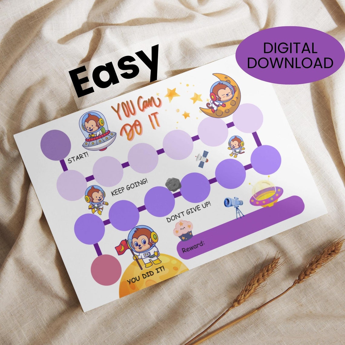 Monkey Astronaut Reward Chart for Kids With Printable Achievement Award ...