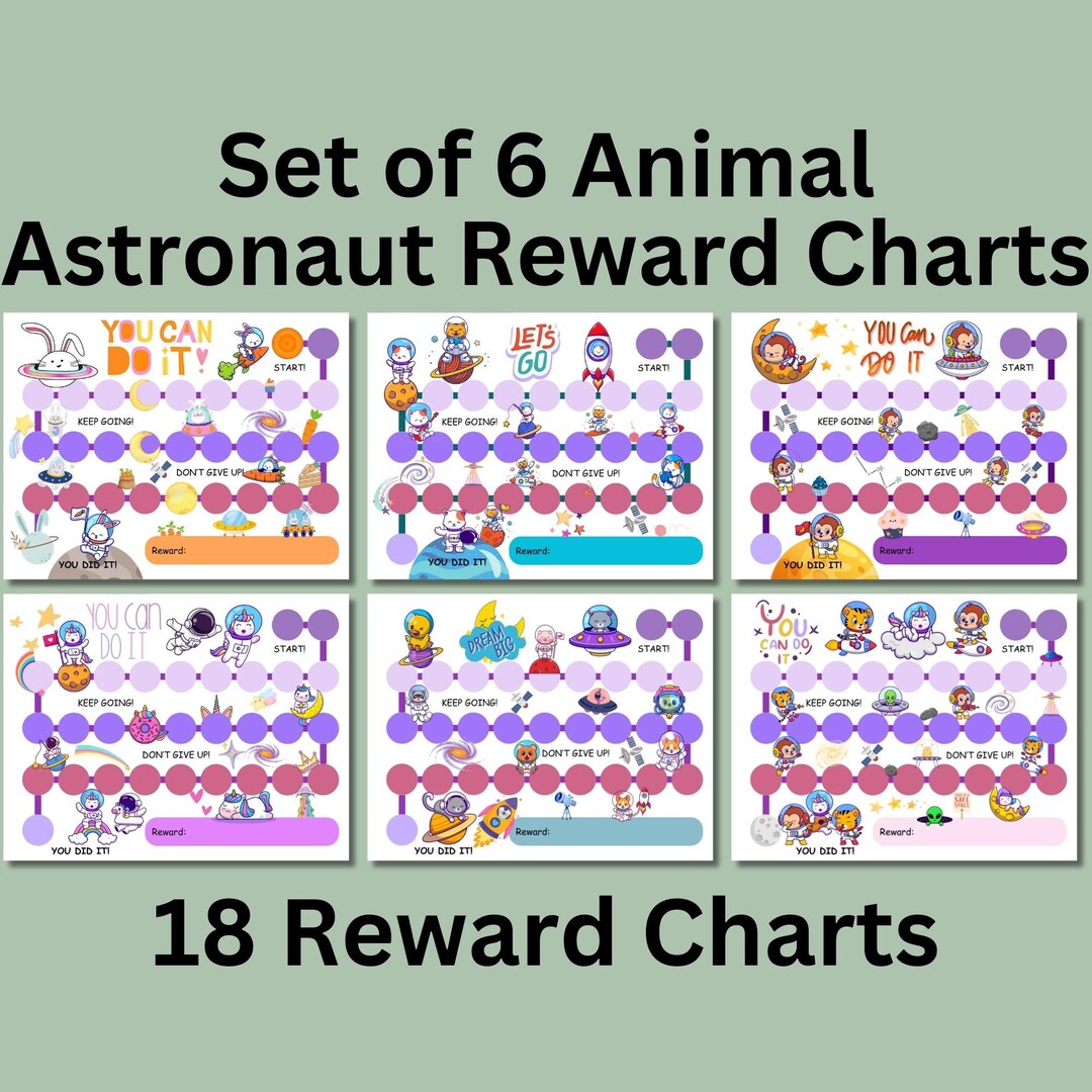 Set of 6 Animal Astronaut Reward Charts for Kids, 18 Reward Charts, 6 ...