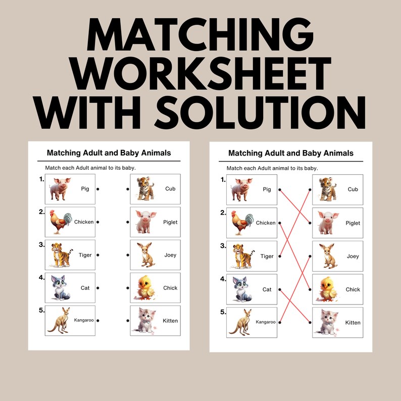 Baby Animal Matching Cards for Kids With Digital Animal Printable ...