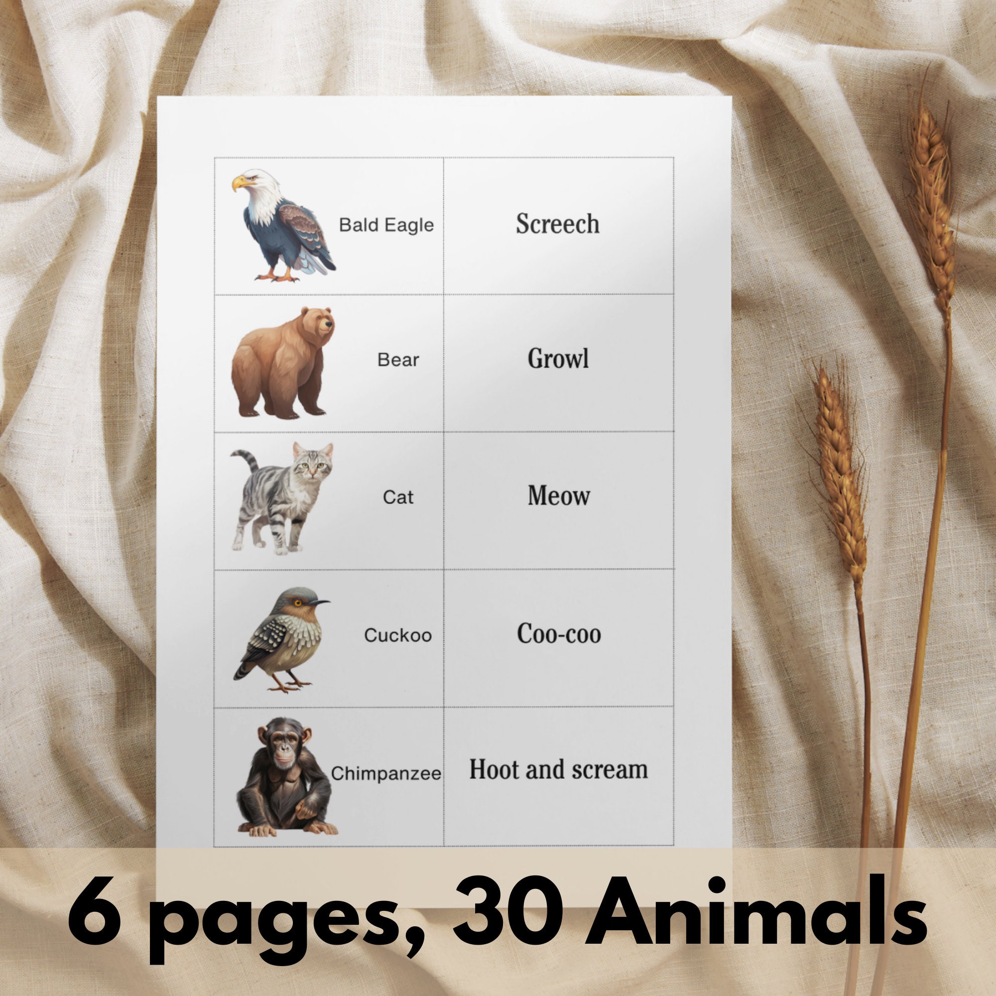 Animal Sound Matching Cards for Kids With Digital Animal Printable ...