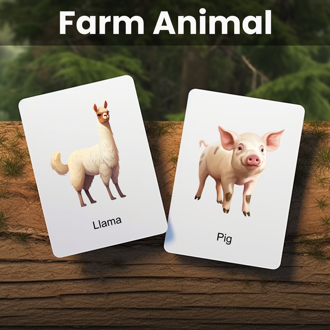 Farm Animal Digital Printable Flash Cards Learning Tool for Education ...