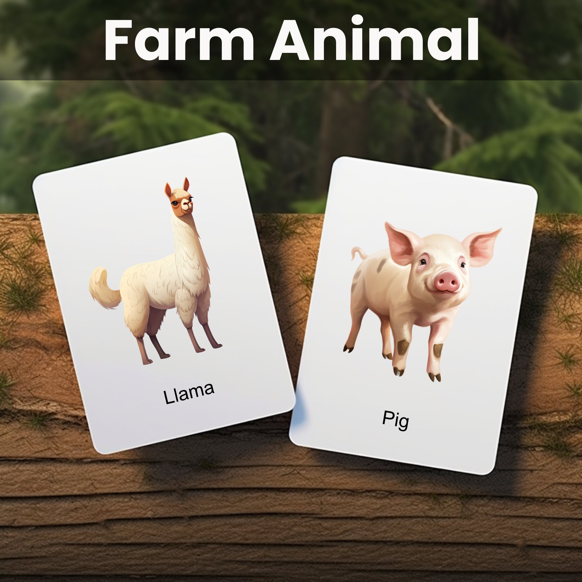 Farm Animal Digital Printable Flash Cards Learning Tool for - Etsy