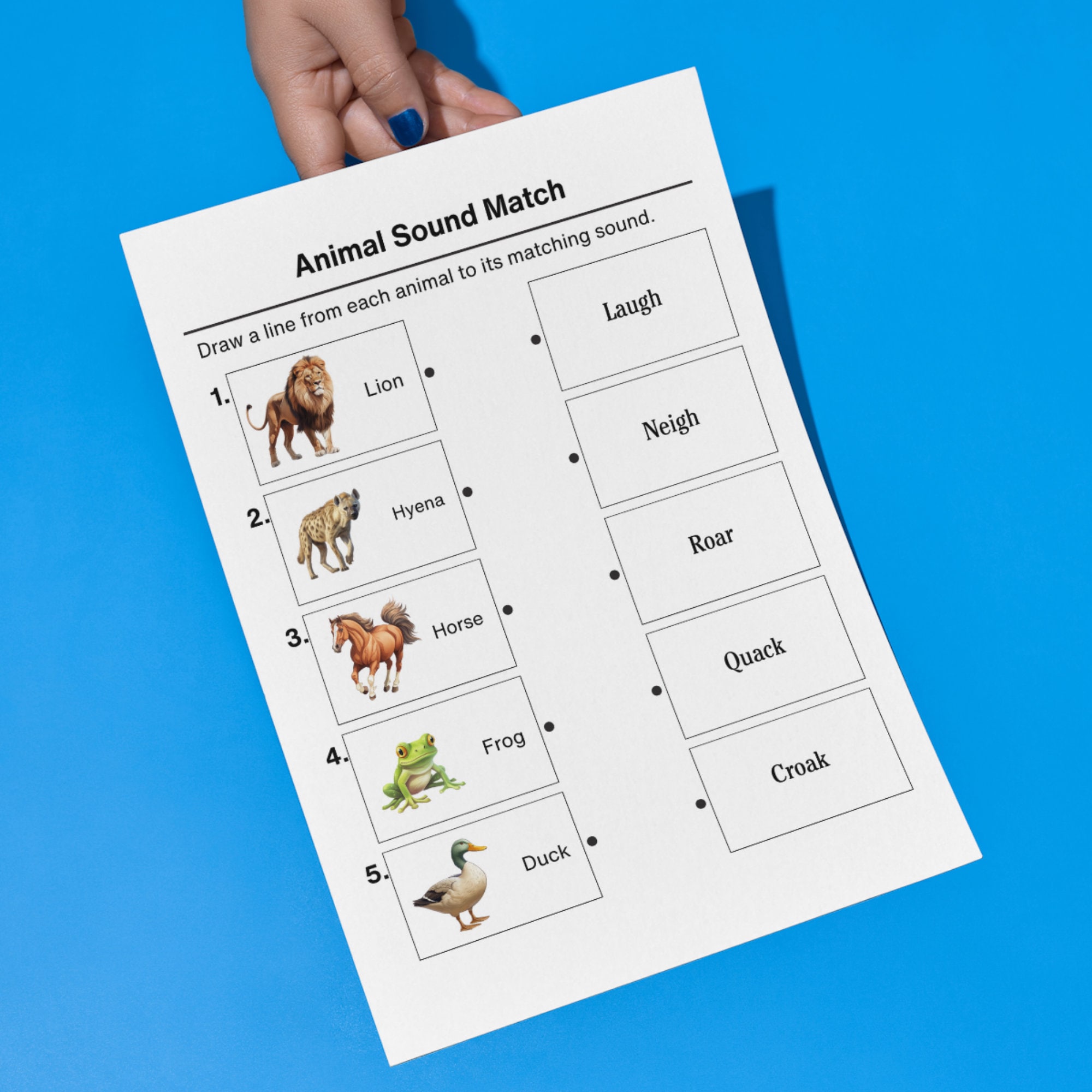 Animal Sound Matching Worksheet for Kids With Digital Animal Printable ...