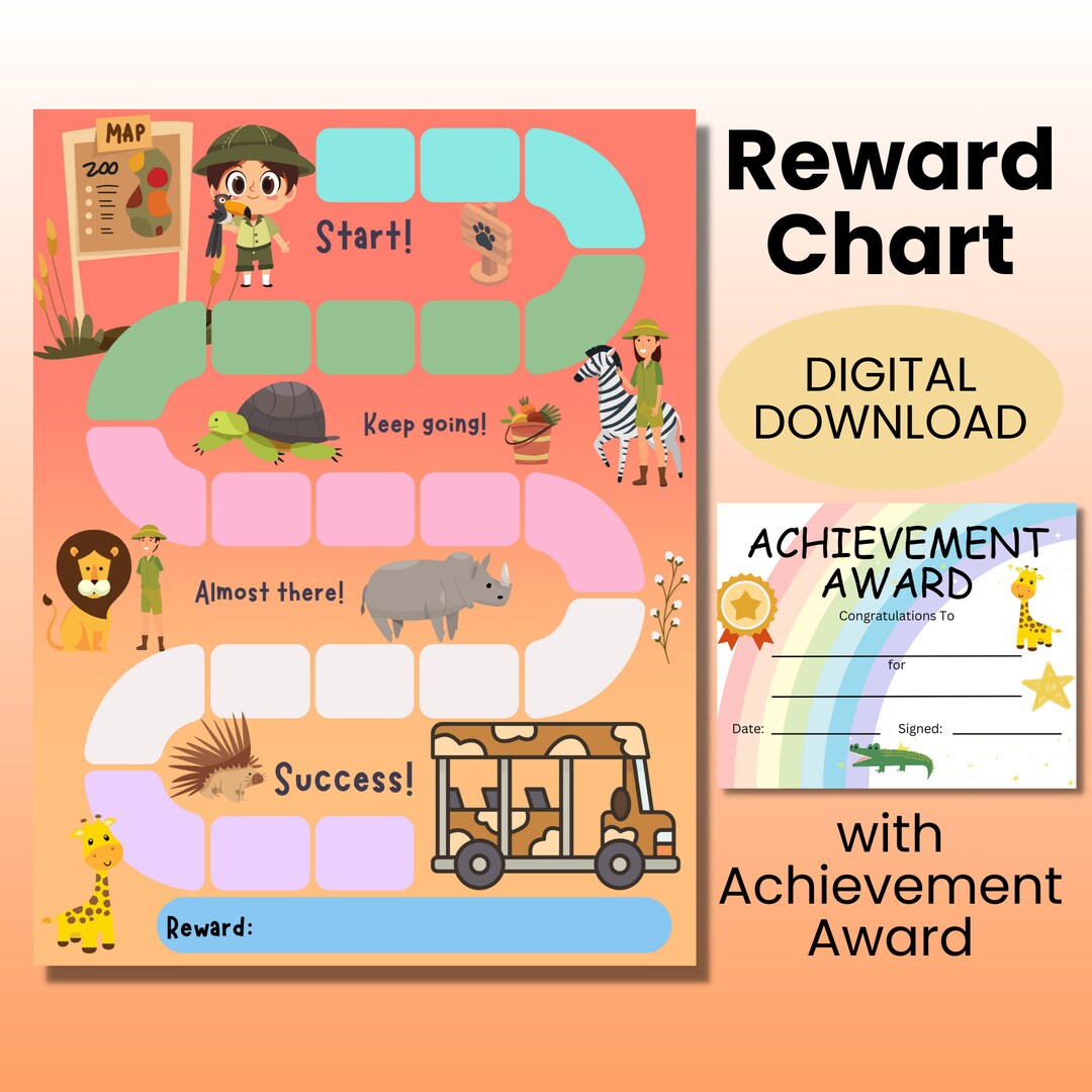 Zoo Reward Chart for Kids With Printable Achievement Award and Idea ...