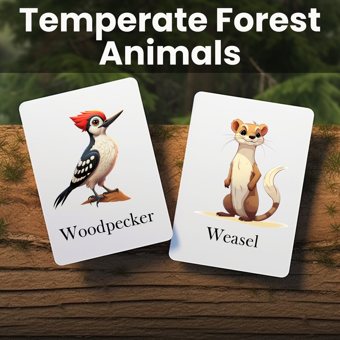 Temperate Forest Animal Printable Flash Cards Learning Tool - Etsy