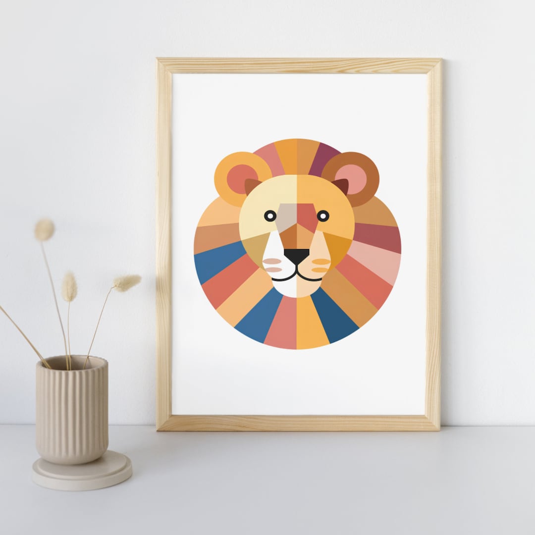 Printable Lion Wall Art for Kids With Colorful Lion Nursery Kid Art for ...