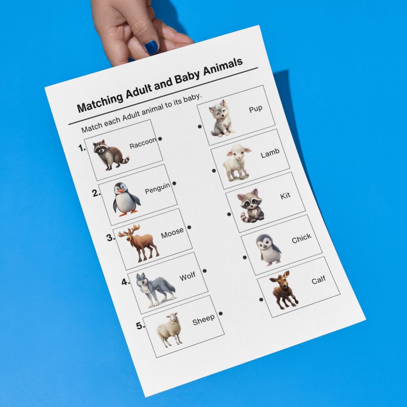 Baby Animal Matching Worksheet for Kids With Digital Animal Printable ...